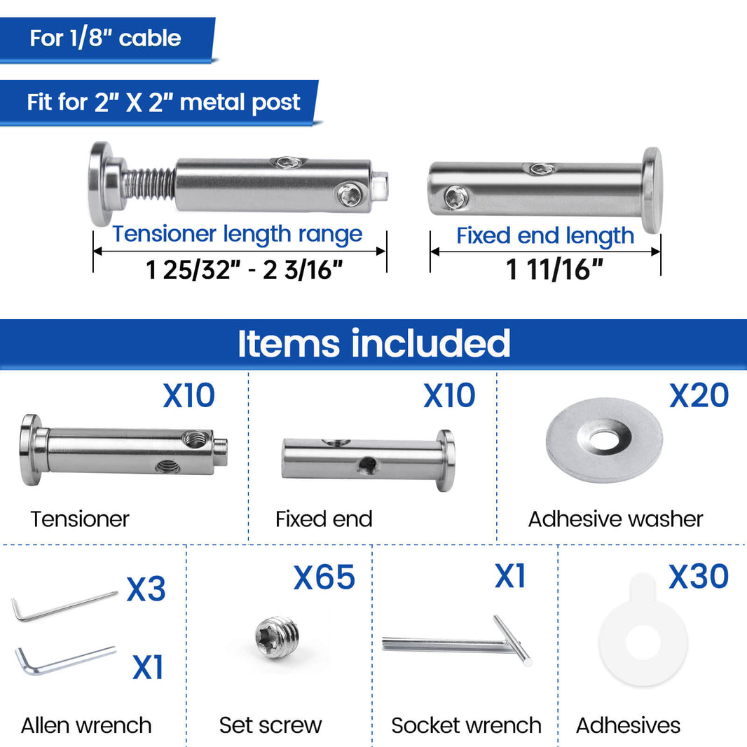 Muzata 1/8" Swageless Cable Railing Tensioner and Terminal