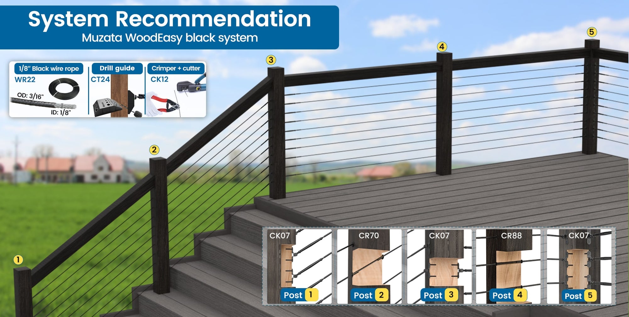 WoodEasy Black cable railing system – Muzata