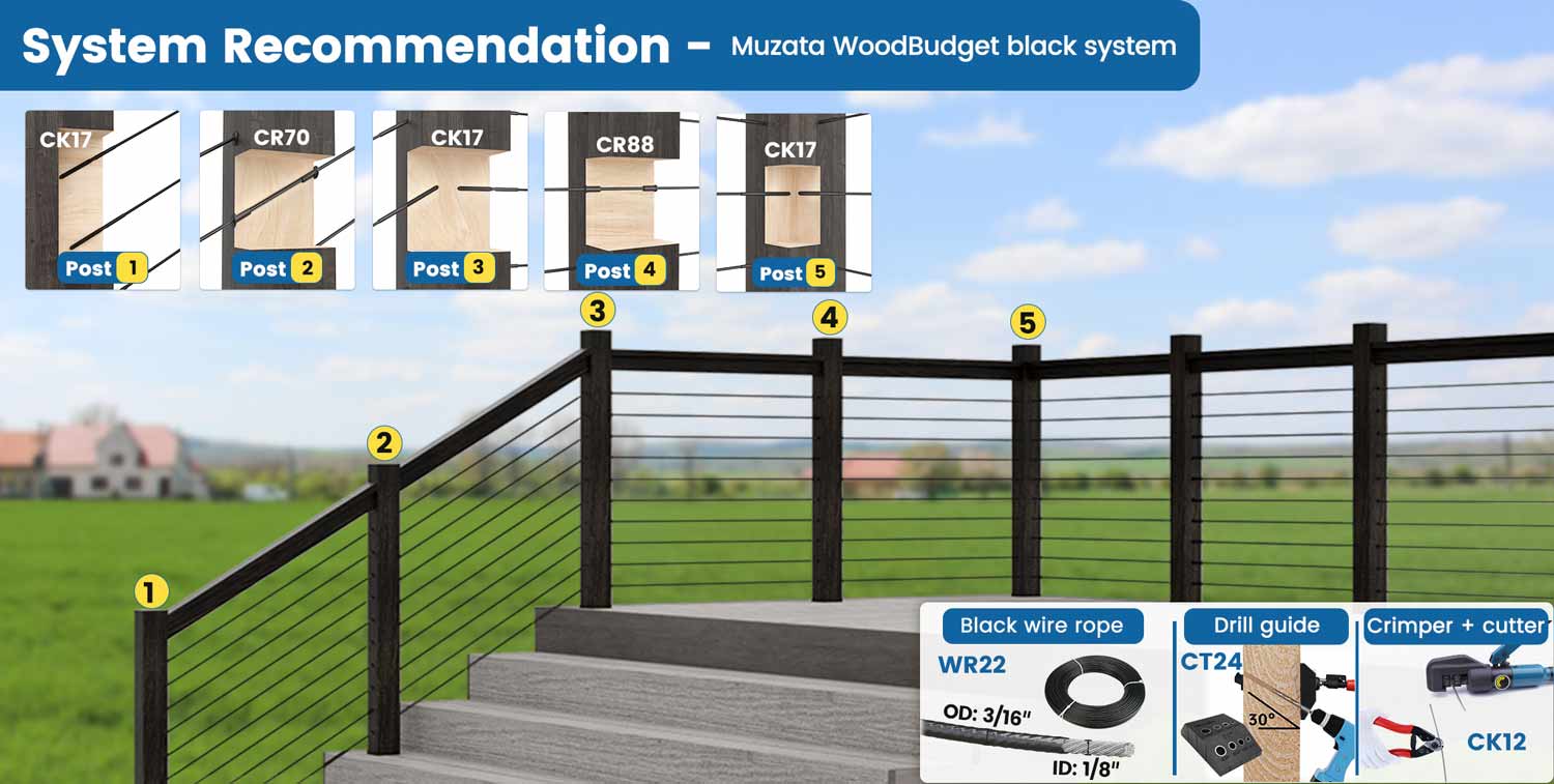 WoodBudget black cable deck railing system – Muzata