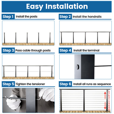 Muzata 36" 6.5ft，13ft，20ft Complete Set Cable Railing System, One Stop