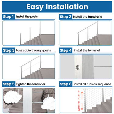 Muzata 36 Brushed Surface Stair Cable Railing System - All-in-One DIY Kit