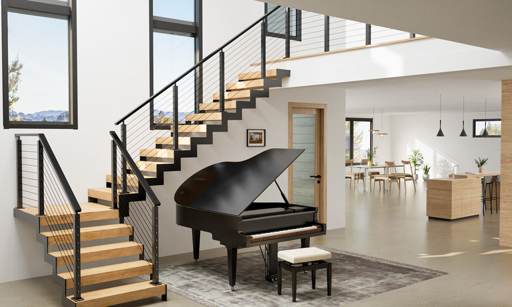 Custom Zigzag Floating Stairs with Cable Railing | Muzata