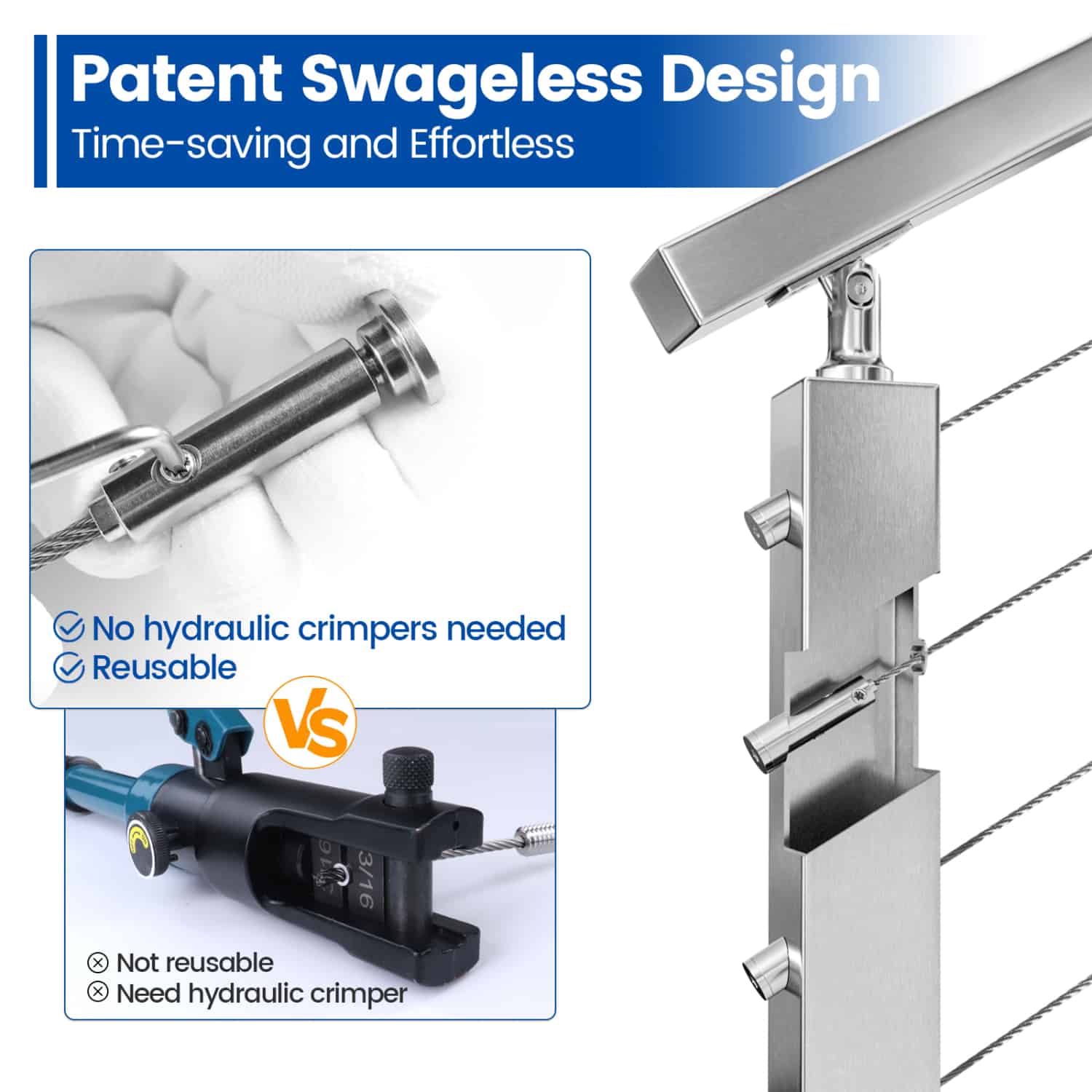 Muzata 1/8" Swageless Cable Railing Tensioner and Terminal