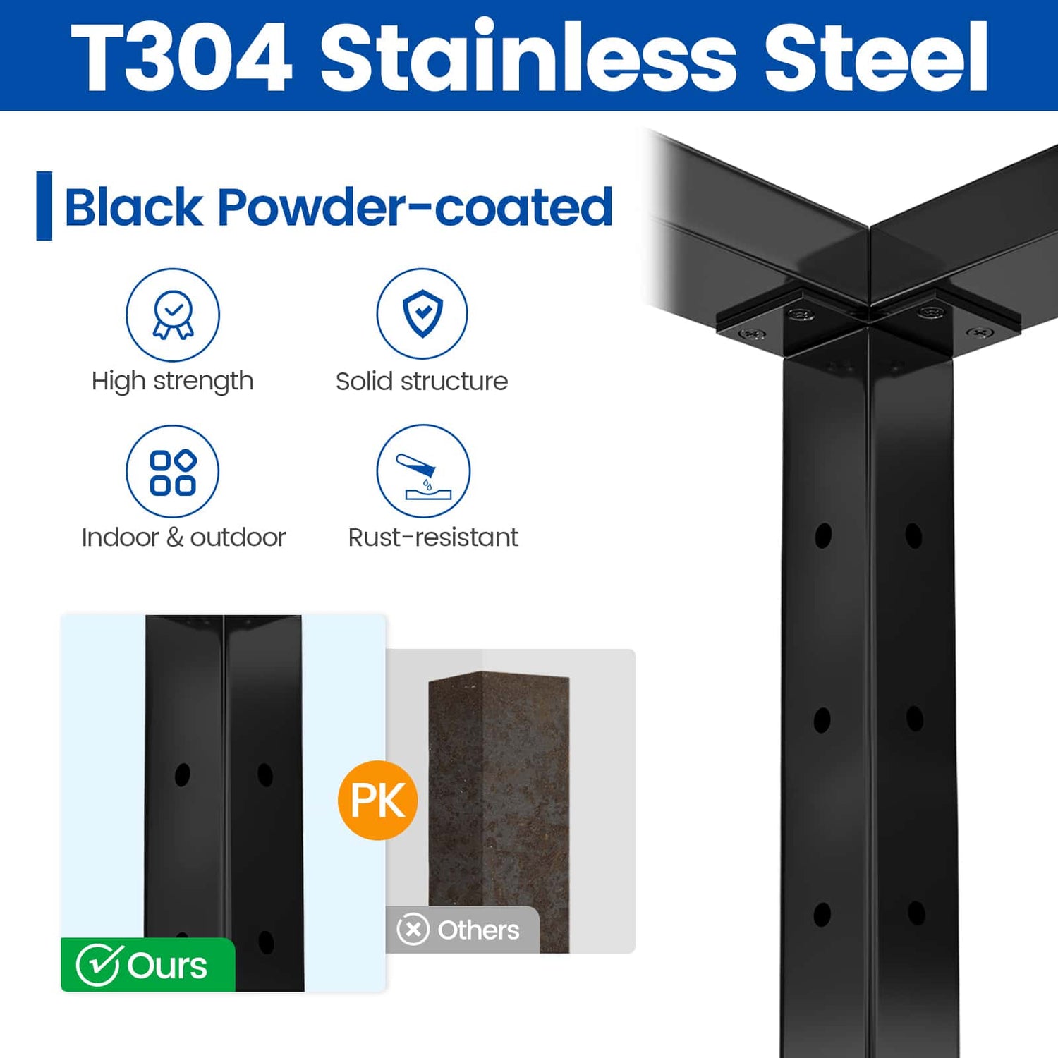 36" Black Stainless Steel Top Mount Post, Level Drilled PS02 BH4S - Muzata
