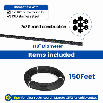 Muzata T316 1/8" Black Wire Rope WR19