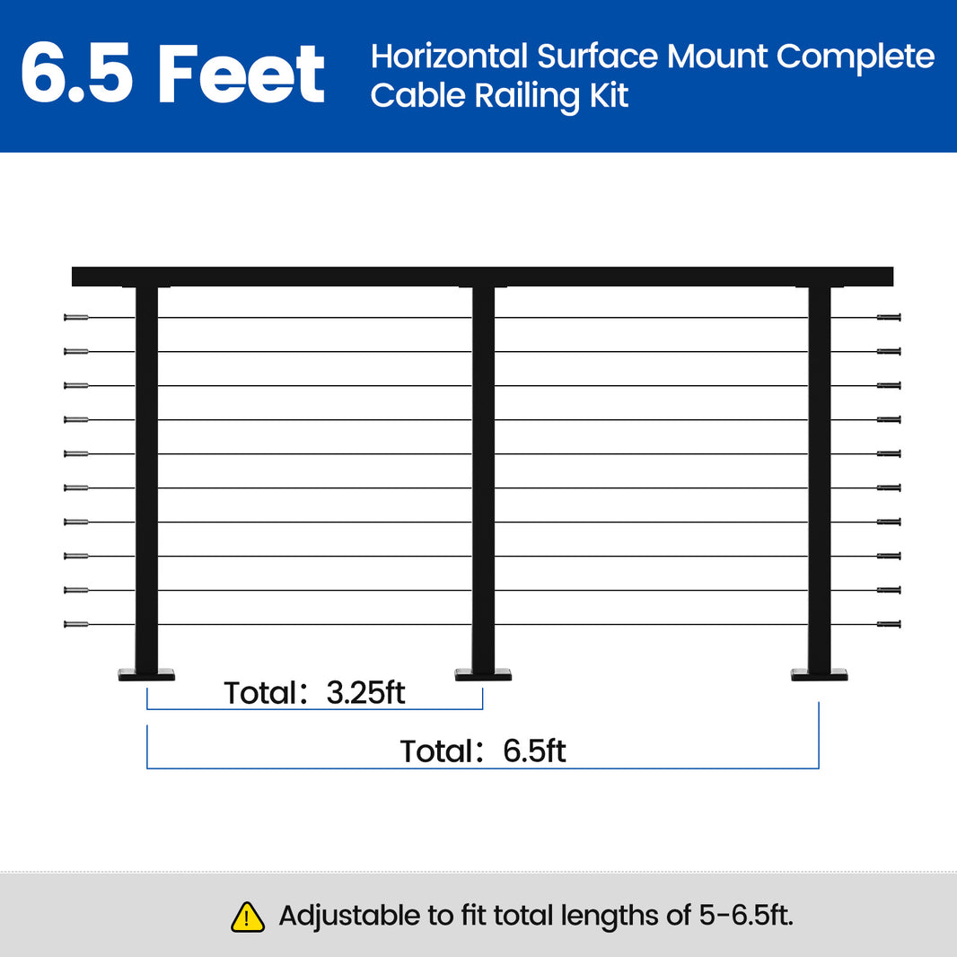 Muzata 36" 6.5ft Black Surface Mount All-in-One Cable Railing System