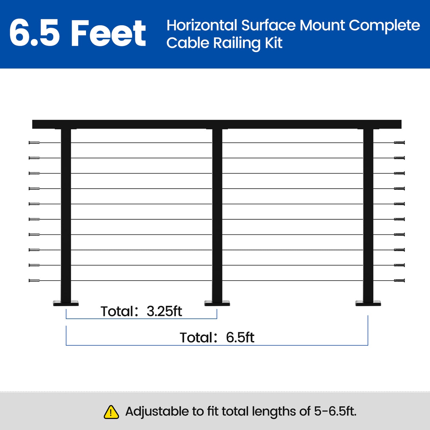 Muzata 36" 6.5ft Black Surface Mount All-in-One Cable Railing System
