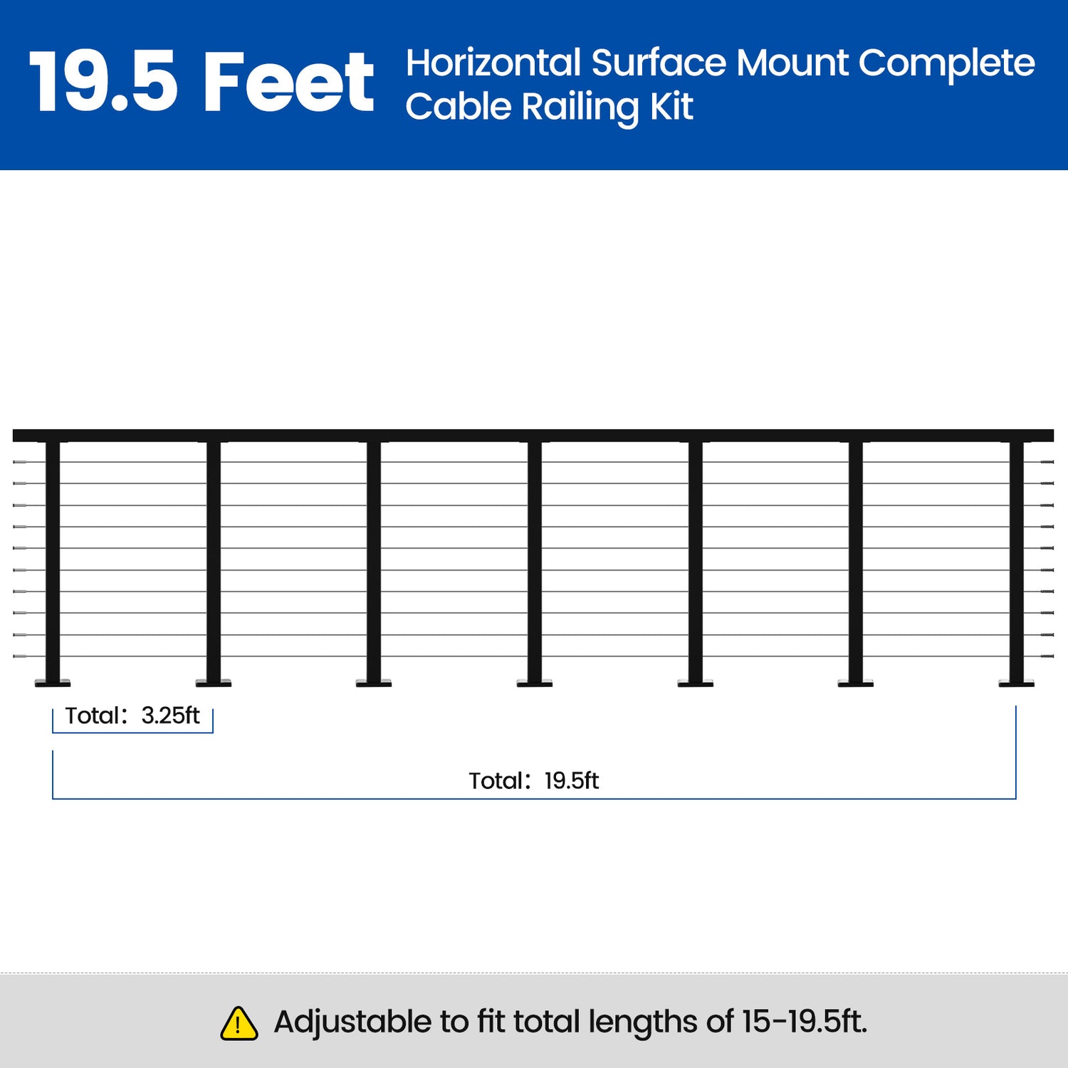 Muzata 36" 6.5ft Black Surface Mount All-in-One Cable Railing System