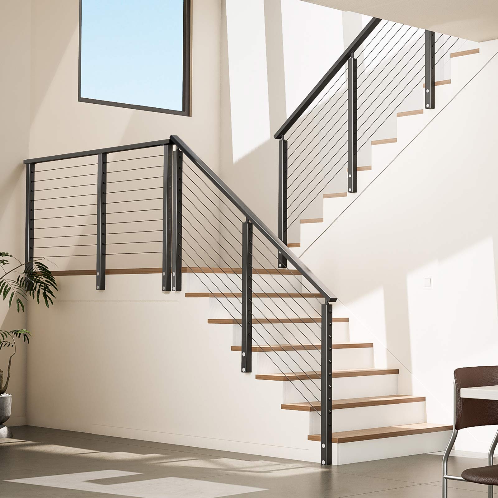 Muzata 36" 6.5ft Black Side Mount All-in-One Cable Railing System