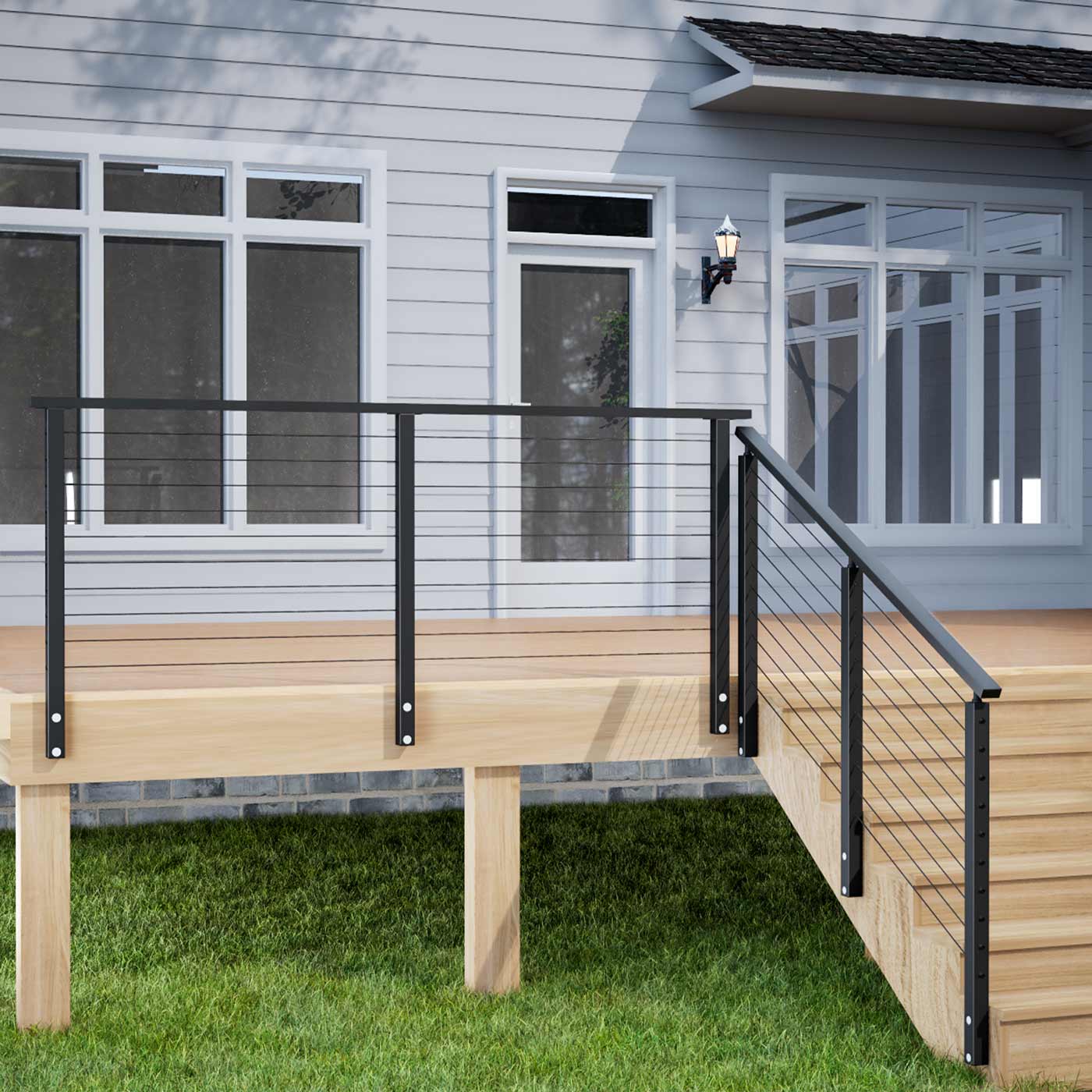 Muzata 36" 6.5ft Black Side Mount All-in-One Cable Railing System