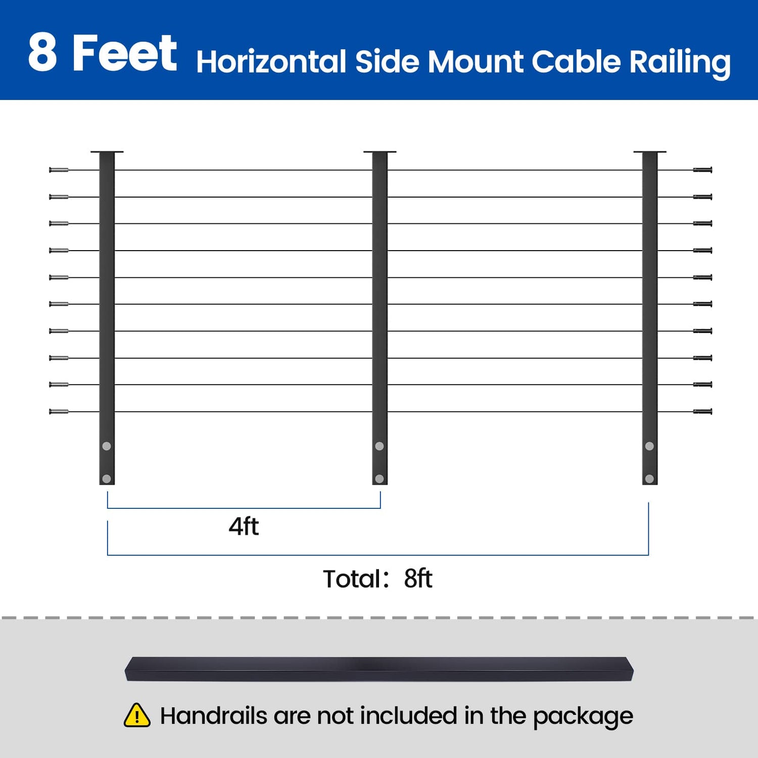Muzata 36" Black Side Mount Cable Railing System (No Handrail)