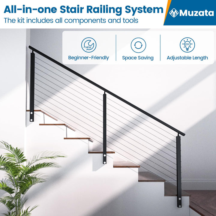 Muzata 36" 6.5ft Stair Cable Railing System Complete Set, One Stop Ser