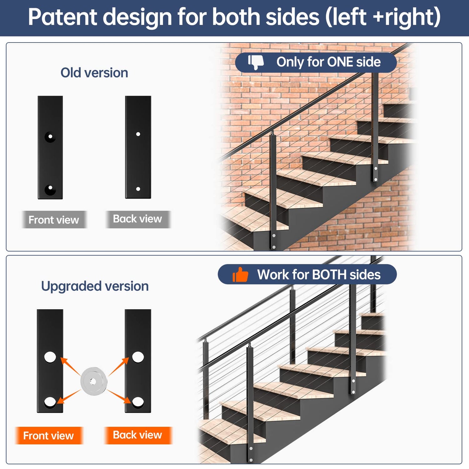 Muzata 36" 6.5ft Stair Cable Railing System Complete Set, One Stop Ser