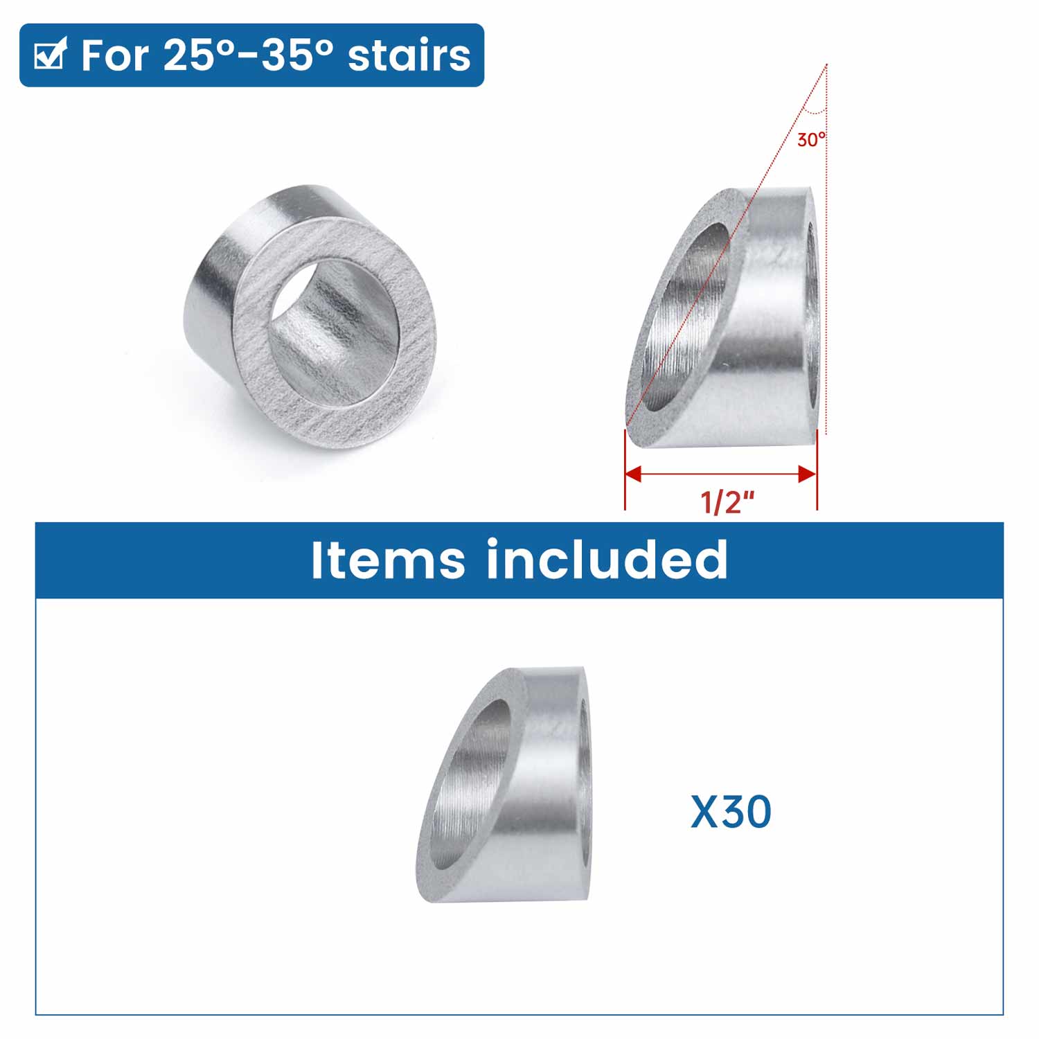 Muzata ID 3/8” 25 30 35 Degrees Angle Beveled Washer